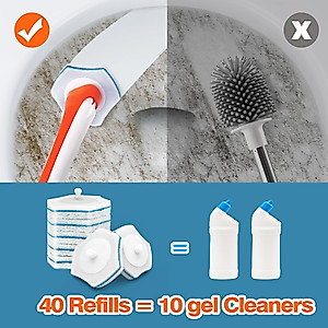 JEHONN Disposable Toilet Bowl Cleaner Wand with 40 Cleaner Refills, Wall Mounted Long Handle Compact Bathroom Scrub Brush Holder Set for Sink Bathtub Wash Basin Mop Pool (Orange)