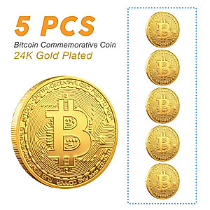 Naturiway 5Pcs Bitcoin Coin, Bitcoin Commemorative Coin 24K Gold Plated, 3mm BTC Cryptocurrency, Collectible Coin with Protective Case, Blockchain Cryptocurrency, Home and Office Decoration