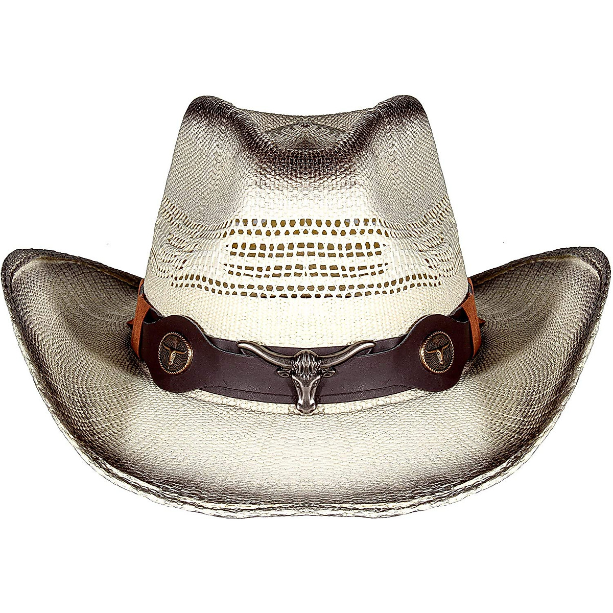 Enimay Western Outback Cowboy Hat Men's Women's Style Straw Felt (Beige/Brown Bullhead)