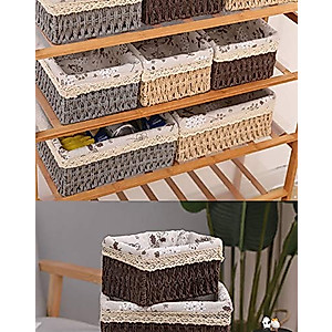 Woven Baskets for Storage Free Life Woven Baskets, Handmade Paper Rope Organizing Baskets Set, Square Nesting Baskets with Liner, Decorative Home Storage Bin (Set of 3) (Gray Set)