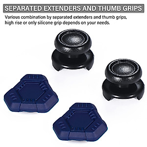 Playrealm FPS Thumbstick Extender & Texture Rubber Silicone Grip Cover 2 Sets for PS5 & PS4 Controller (UFO Blue)