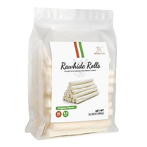 MON2SUN Dog Rawhide Rolls Twist Sticks 6.5 Inch Dog Chew Treats Natural Flavor 60 Count for Puppy and Small Dogs