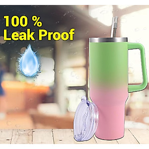 RAHATBEE 40 oz Tumbler with Handle and Straw Lid, 100% Leak-Proof Travel Coffee Mug, Reusable Stainless Steel Insulated Cup for Beverages, Keeps Cold for 34Hrs or Hot for 12Hrs (LG-Pink)