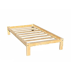 Alaska Wooden Platform Bed Solid Pine Wood Full XL Size Bed Unfinished with Wooden Slats Mattress Support/No Box Spring Needed/Suitable for Adults
