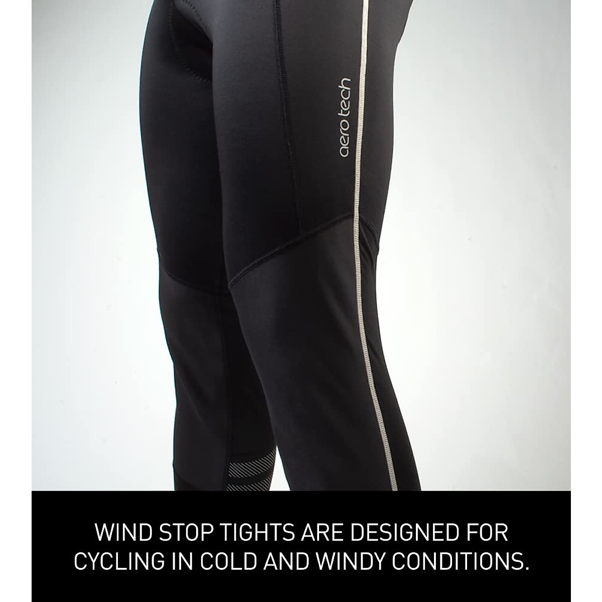 AERO|TECH|DESIGNS | Men's Windstop Padded Cycling Tights | Black | Large