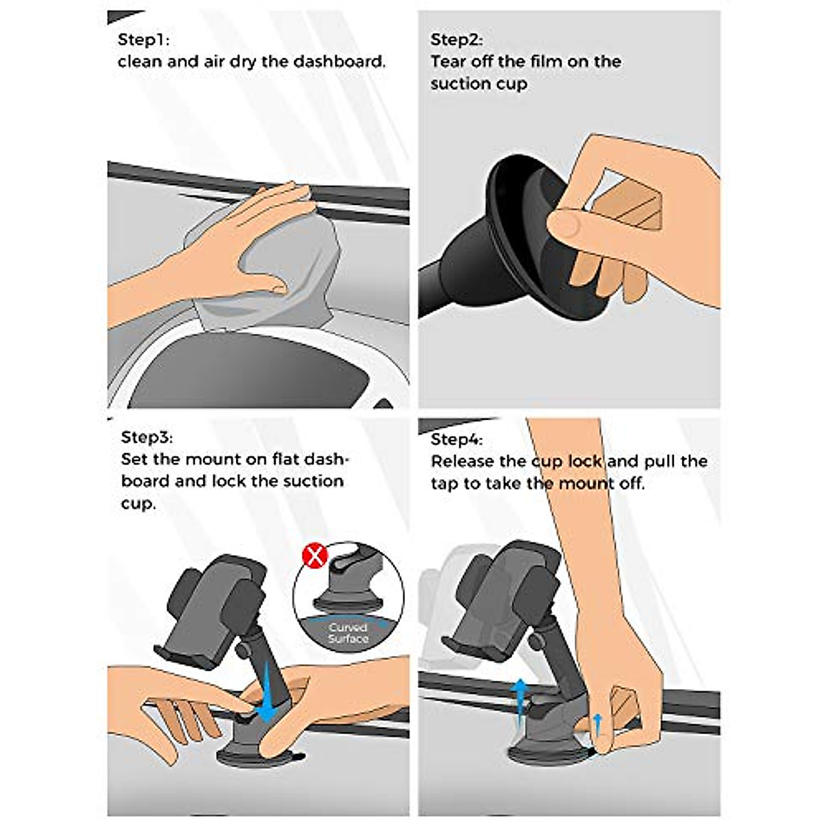 Gen-2 Dashboard Car Phone Holder, Windshield Car Phone Mount, with Strong Sticky Gel Pad for Iphone 11 Pro/ Max/ X/XS/XR/8Plus/8/7Plus/7/6Plus, Galaxy S10/9/8/7, Note9, Google, Moto, Black