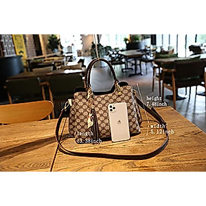 Eightown Beige Tote Bag for Women - Designer Top Handle Bag with Flowers Printing - High-capacity Shoulder Purse with Tassel Pendant(Brown strap)