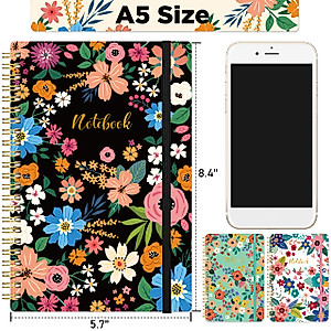 Spiral Notebook - 3 Pack A5 Lined Journal Notebook, Spiral Journal for Women, 5.7" x 8.4", 160 Pages, College Ruled Writing Notebook with Back Pocket, 100gsm Paper, for Office & School