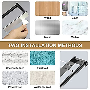 Paper Towel Holder - MUNNAR Stainless Steel Paper Towel Holder, Under Cabinet Paper Towel Rack, Self Adhesive or Drilling, Wall Mount Towel Paper Holder for Kitchen Sink Bathroom, with 4 Hooks