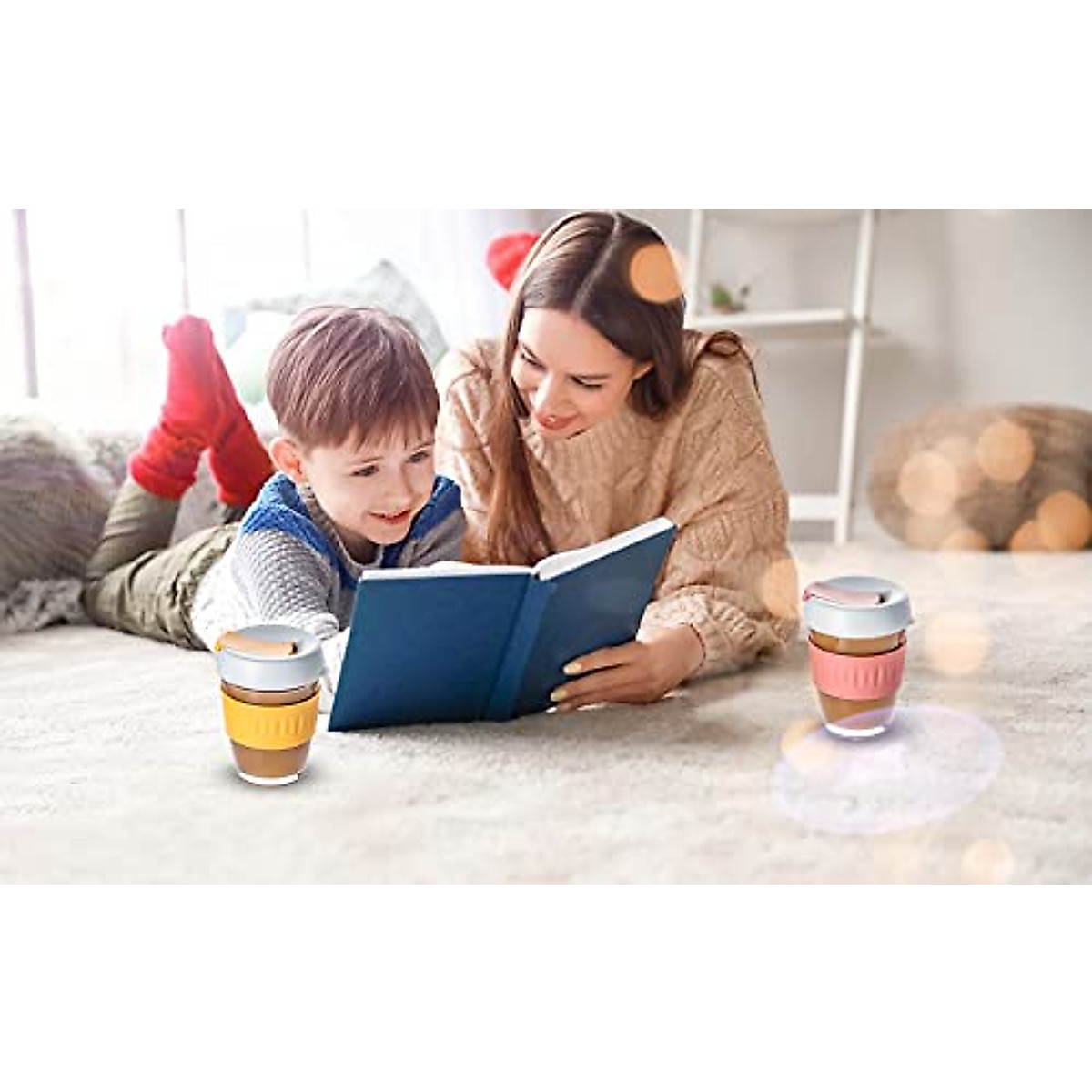 LOVWISH Tumbler Glass Water Bottle, Coffee Mugs Glass Set of 2,Tempered Glass Travel Coffee Mug with PP Lid, With Anti-scalding Silicon,24oz - (Pack/12oz)