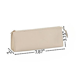 WHTCHSU Pencil Bag Pen Case Cosmetic Makeup/Stationery Pouch Bag Case/PU Leather Small Pouch Stationery Pouch Zipper Bag for Pens, Pencils, Markers (off-white)