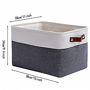 FENQDOOU Storage Bins[6 Pack], Collapsible Fabric Storage Baskets with Handles for Cupboards, Wardrobe, Shelves, Bathroom, Clothes, Toys, Towel (11.8 x 7.8 x 5.9 inches, Gray/ White)