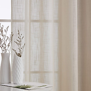 HLC.ME Abbey Faux Linen Textured Semi Sheer Privacy Light Filtering Transparent Thick Half Short Grommet Curtain Valance Topper for Small Windows, Bedroom & Bathroom (54 W x 18 L, Beige)