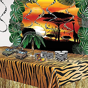 Beistle Plastic Disposable Rectangular Tiger Print Table Cover Jungle Animal Safari Theme Tablecloth Birthday Party Supplies And Tableware & Black/Orange/Yellow - 54” x 108”