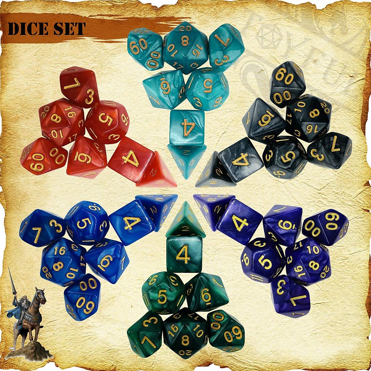 TOYFUL 6 Sets DND Dice Polyhedral Dungeons and Dragons DND RPG MTG Table Game Dice Bulk with Free Six Drawstring Bags and D&D Dice Tower Black
