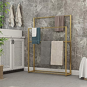 Modern Floor Free Standing Towel Rack Bathroom 4-Bar Towel Holder Stands with Rust-Resistant Finish Gold Towel Rails to Hang Towels Clothing and More