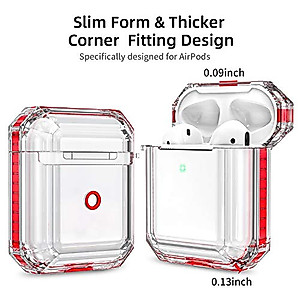 Fitlink Case for AirPods 2&1, Anti-Scratch Shock-Absorption Soft TPU Crystal Clear Case Cover for Apple AirPods 2&1 in Charging Case with Carabiner (AirPods with Wireless Charging Case, Red)