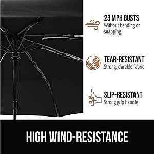 Gorilla Grip Compact Travel Umbrella for Rain, Windproof Reinforced Fiberglass Ribs, Coated, Portable, One-Click Automatic Open and Close, Collapsible and Lightweight Small Umbrella, 42 Inch, Black