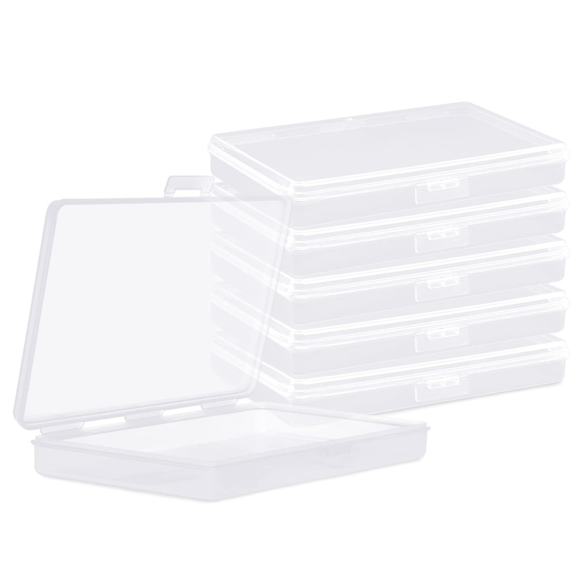 6 Pcs Rectangular Clear Plastic Storage Containers Box with Hinged Lid Plastic Beads Storage Containers Empty Case Organizer for Beads, Crafts, Jewelry, Small Items, 6 x 3.54 x 0.86"