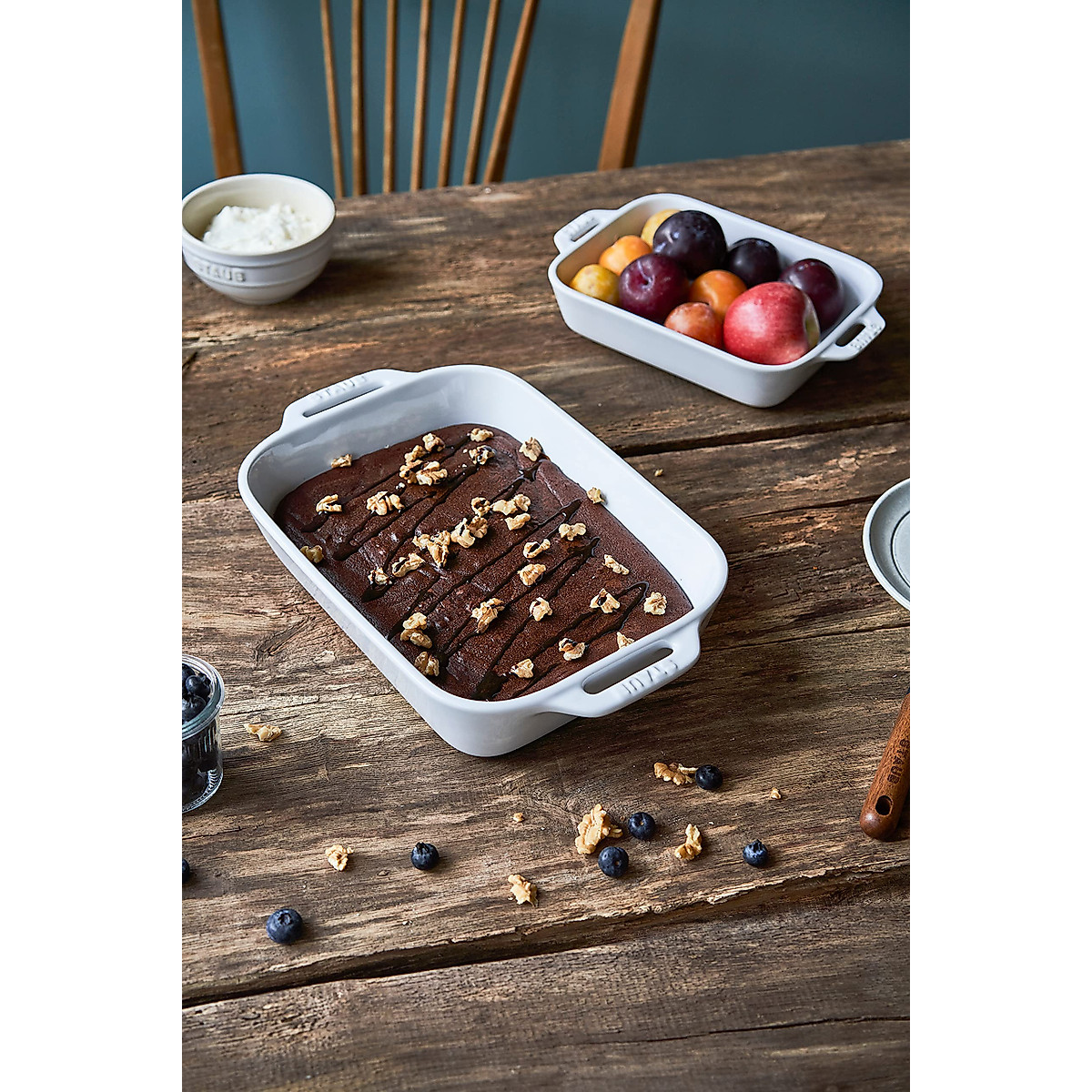 STAUB Ceramics Rectangular Baking Dish Set, 2 pc, White