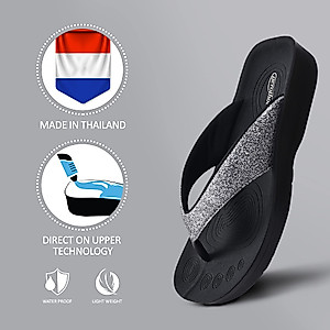 AEROTHOTIC Slip On Recovery Footwear Plantar Fasciitis Flip Flops for Women Yoga Mat Outdoor Walking Beach Ladies Arch Support Summer Thong Dressy Casual Sandals (Crystal Grey, Size 7)