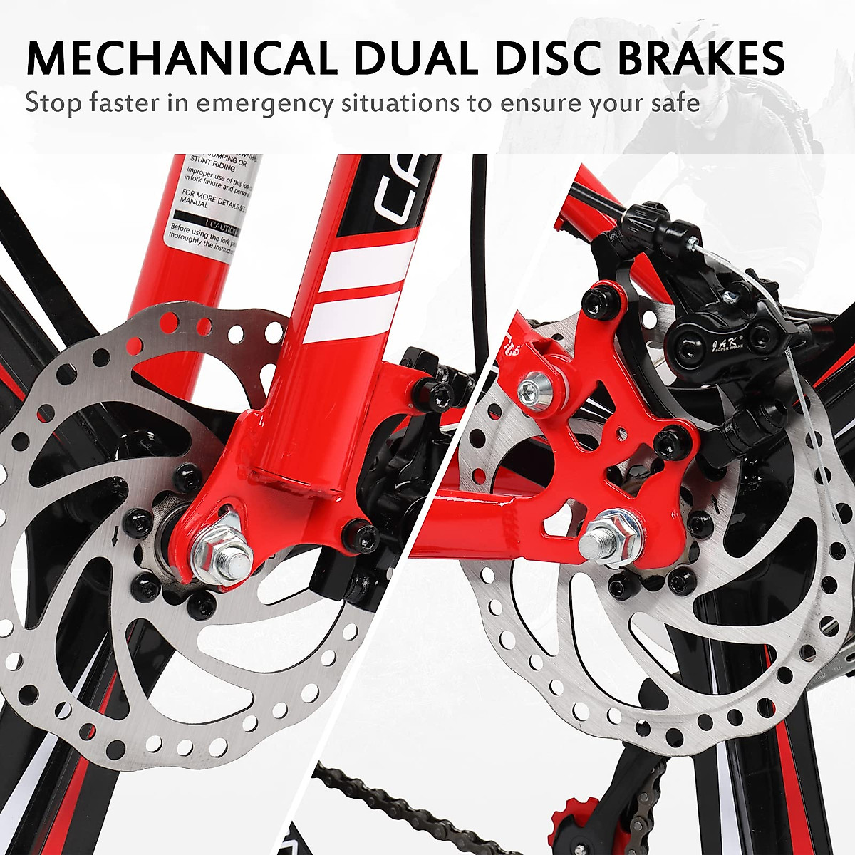 Ktaxon Foldable Mountain Bike 26 Inch Bike 21-Speed Bikes for Adults with Cool Design, Powerful Mechanical Dual Disc Brakes, Double Shock Effect and Ergonomic Cushion (Red)