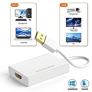 CableCreation USB HDMI Adapter with DisplayLink Chip, USB 3.0 to HDMI External Display Graphics Adapter Compatible with Windows 10/8.1/8/7 and MacOS, White