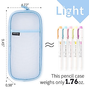 EASTHILL Grid Mesh Pen Pencil Case with Zipper Clear Makeup Color Pouch Cosmetics Bag Multi-Purpose Travel School Teen Girls Transparent Stationary Bag Office Organizer Box for Adluts(Blue)