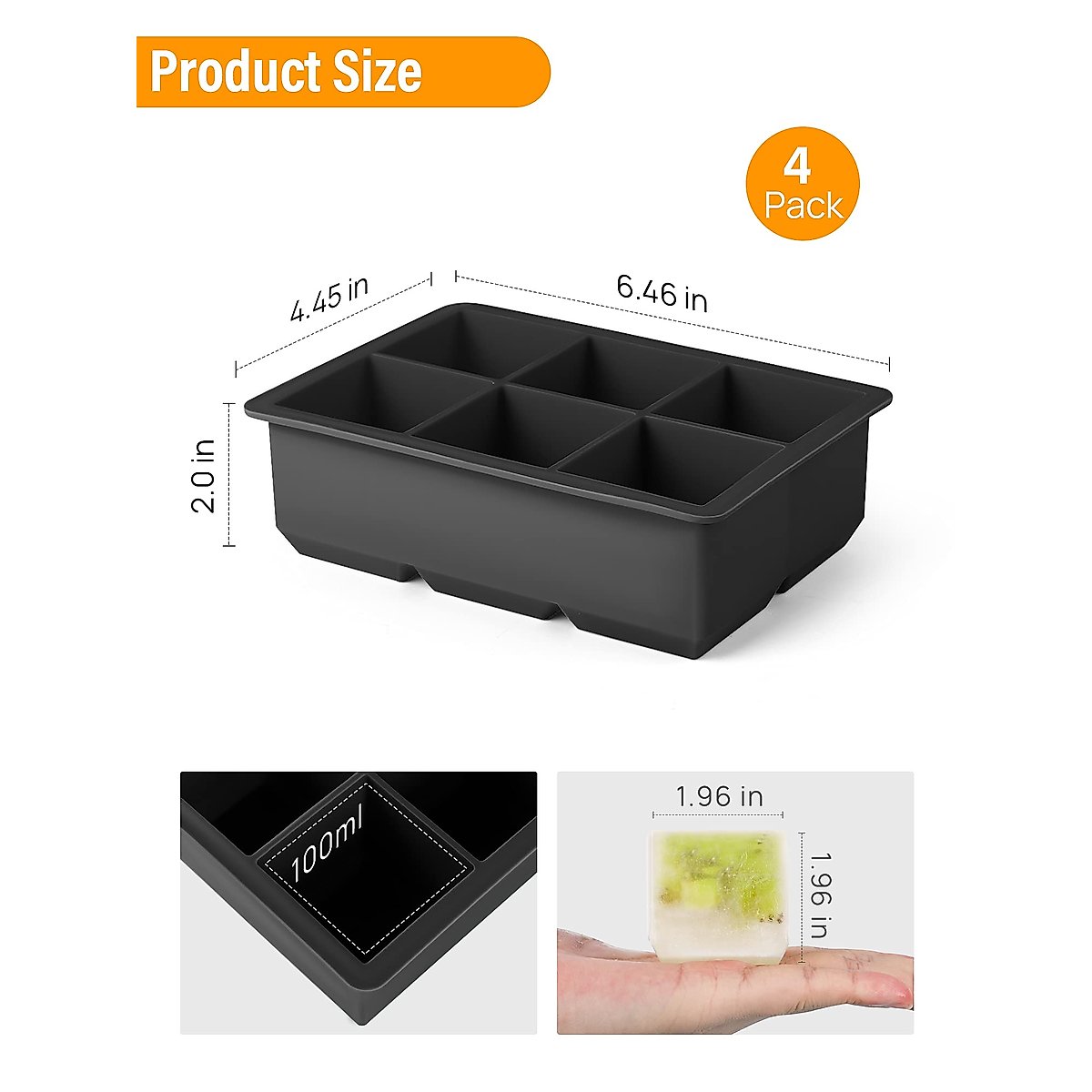 Kootek Ice Cube Trays with Lid (Set of 4), Silicone Large Square Ice Cube Maker Ice Cube Molds for Whiskey, Cocktails and Homemade Freezer