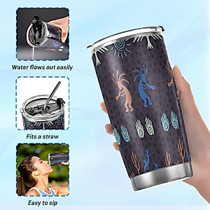 Yasala Tumbler Kokopelli Gecko Cacti Sun Fertility Blue Orange Insulated Coffee Cup Driver Beverage Container Office Travel Mug with Straw and Lid 20oz Back to School Gift