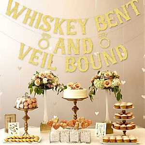 Nashville Bachelorette Party Decorations, Whiskey Bent and Veil Bound Banner Gold for Bridal Shower Engagement Party Supplies