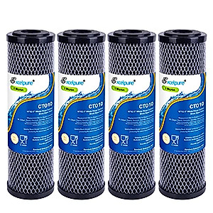 EXCELPURE 1 Micron 10" x 2.5" Whole House CTO Carbon Water Filter Cartridge Replacement for Home Countertop System, Dupont WFPFC8002, WFPFC9001, FXWTC, SCWH-5, WHEF-WHWC, WHCF-WHWC, CTO10, T01, 4PACK