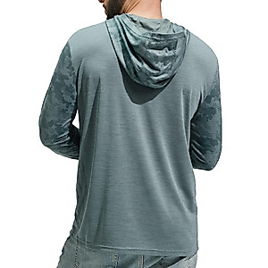 MIER Fishing Shirts for Men Running Hiking Sun Hooded Shirt Long Sleeve UV Resistant Surf Hoodie SPF Camo Shirts with Hood, Green, XL