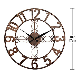 UMEXUS Outdoor Indoor Retro Wall Clock Waterproof, 18 Inch Metal Cut Out Large Decorative Silent Non Ticking Wall Clock for Living Room, Patio, Garden, Office, Home Decor (Copper)