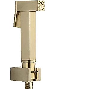 HOMCBEC Brushed Gold Brass Square Toilet Handheld Bidet Shower Spray Wall Bracket Hose,Baby Diaper Cloth Washer, Hand Held Sprayer Shattaf Toilet Attachment Set (Bidet Sprayer+Holder+Hose)