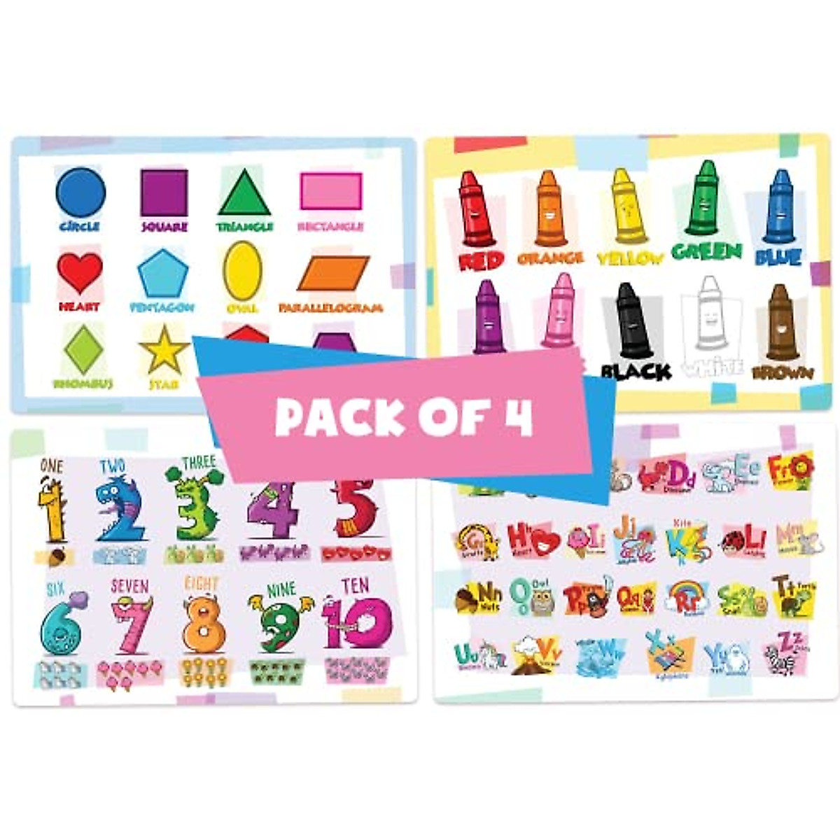 Beautiful Placemats for Kids - Set of 4 Educational Non Slip Placemats are Easy to Clean - Motivate Kids to Learn While They Eat