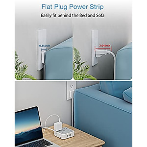 Ultra Thin Flat Extension Cord, Flat Plug Power Strip with USB C, 8 Widely Outlets, 3 USB Charger(1 USB C Port), 5 Ft, 900 Joules Surge Protector, Office Supplies, Travel, Dorm Room Essentials