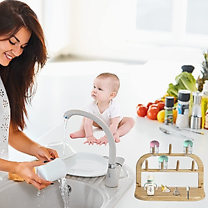 Tuehaeyi Baby Bottle Drying Rack Including Bottle Brush, Space Saving Bamboo Baby Bottle Rack Dryer, Portable Dryer Rack Organizer for Baby Bottles, Cups, Pacifiers Accessories, Gifts for Mom