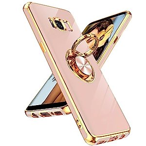 LeYi for Samsung Galaxy S8 Case [ Not Applicable S8 Plus] with 360° Rotatable Ring Holder Magnetic Kickstand, Plating Rose Gold Edge Protective Case, Pink