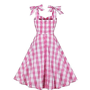 1950s Pink Plaid Dress for Women bar-bie Gingham Vintage Dress 50s Pink Up Dresses (Pink-1, X-Large)
