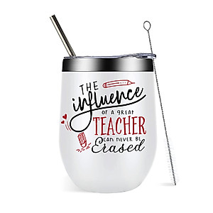 ELEGANTPARK Teacher Gifts for Women Men Teacher Appreciation Gifts Teacher Wine Tumbler Teacher Christmas Gifts Thank you Graduation Gifts End of Year for Teacher Tumbler with Straw White 12 OZ