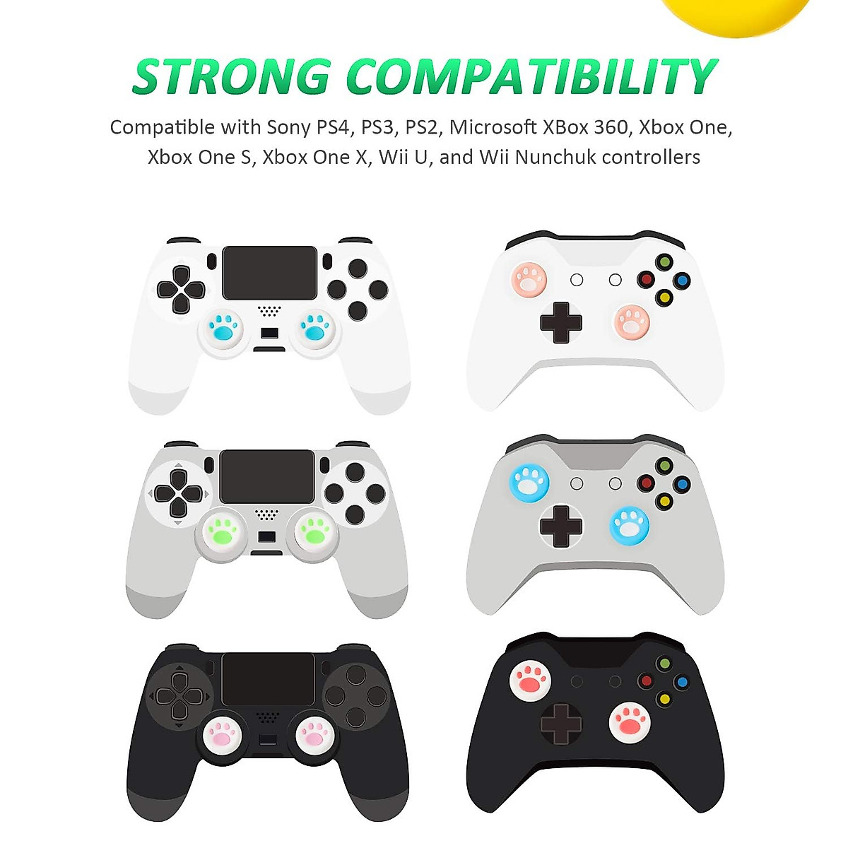 Sumind 20 Pieces Cute Cat Claw Design Thumb Grip Caps Replacement Paw Thumb Grips Analog Stick Cover Joystick Cap Soft Silicone Cover Compatible with PS5 PS4 PS3 PS2 Xbox 360 Xbox One Controllers