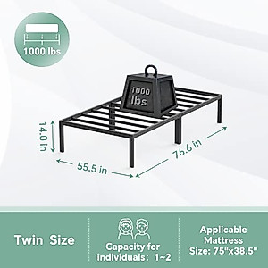 FEMOND Twin Bed Frame, 14 Inch Metal Bed Frame Platform with Storage, Noise Free, Heavy Duty Steel, No Box Spring Needed, Anti-Slip, Easy Assembly (Max Load: 1000lb)
