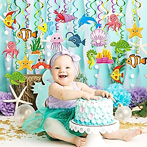 Sea Animals Life Hanging Swirls 30 Pack Foil Ceiling Hanging Swirls Streams Banner Garland Decor for Kids Under The Sea Mermaid Baby Shower Celebrating Events Birthday Party Supplies Room Wall Decor