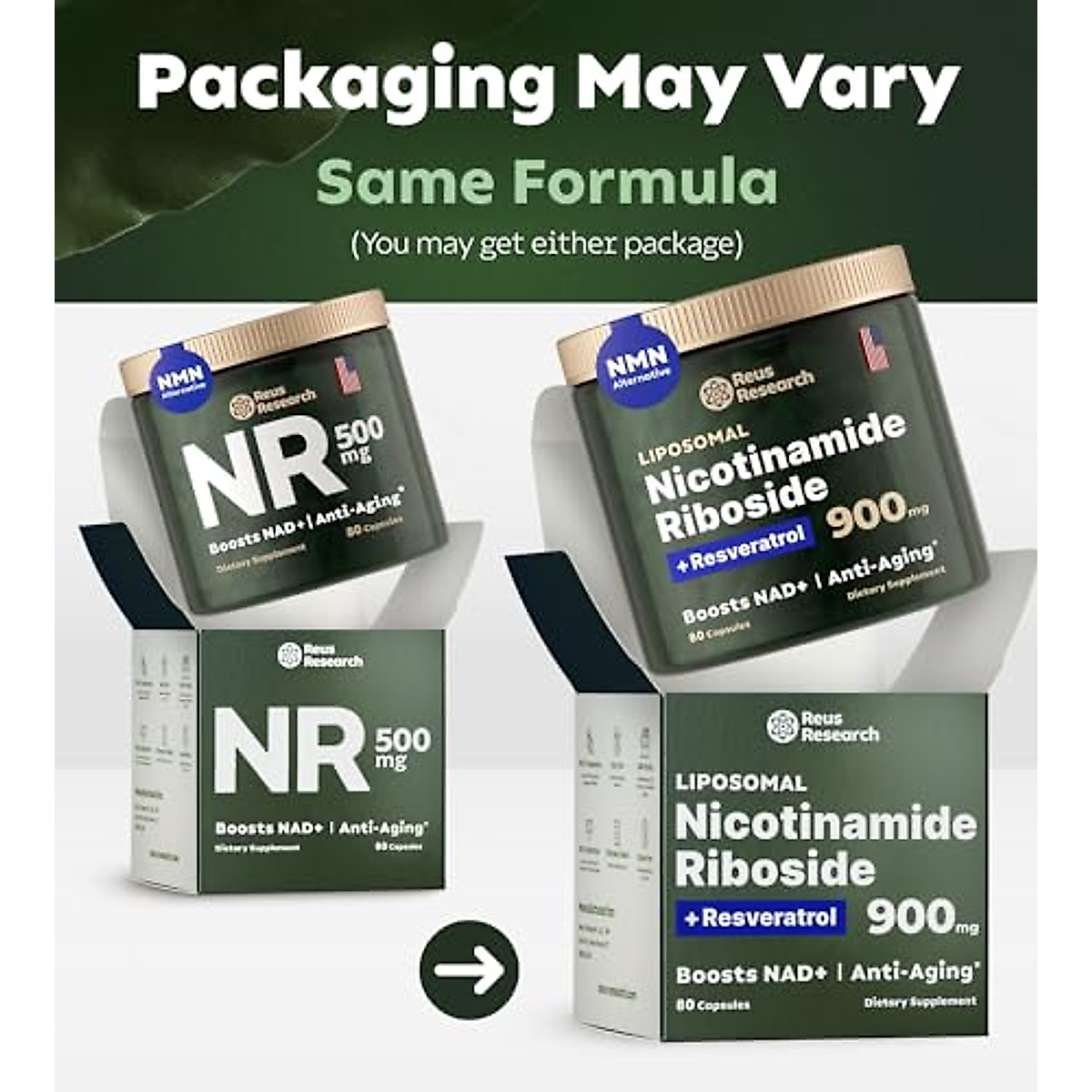 Reus Research NMN Supplement Alternative - Liposomal Nicotinamide Riboside w/Resveratrol & Quercetin by Reus Research - High Purity NAD Supplement for Anti-Aging, Energy, Focus - 80 Capsules