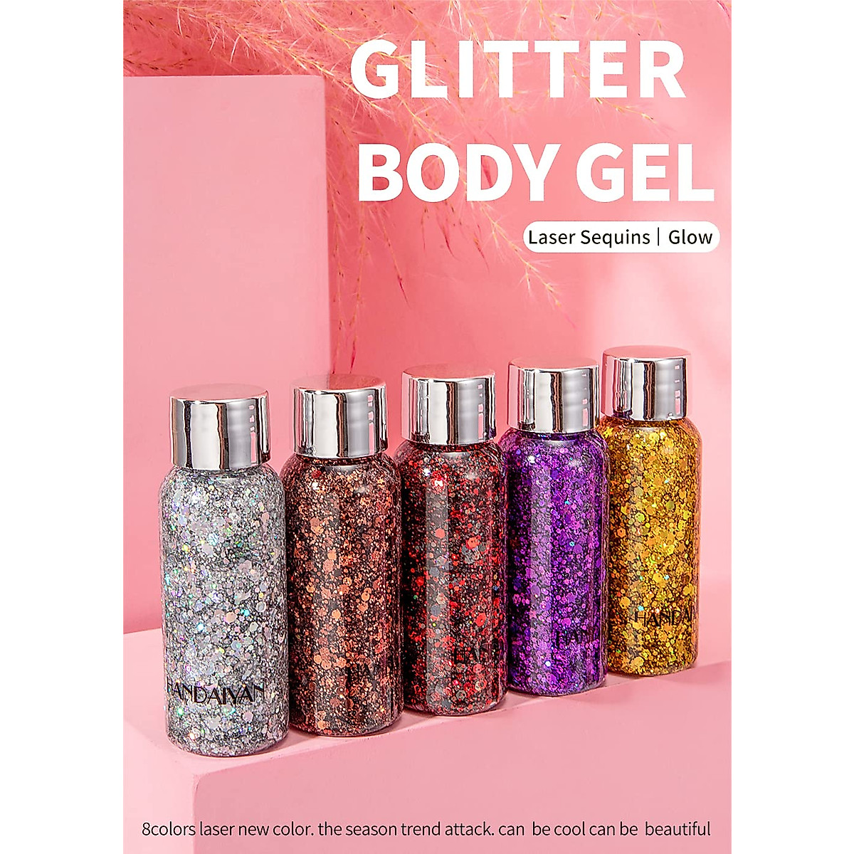 HANDAIYAN Holographic Body Glitter Gel Nail Hair Body Face Eye Shadow Mermaid Sequins Chunky Glitter Festival Glitter Makeup for Body, Face, Hair Makeup (01 Silver)