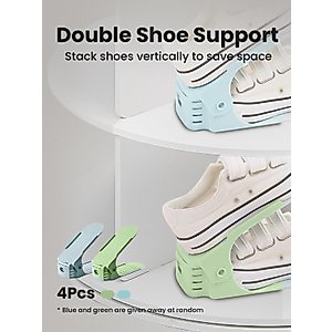 Toemics 7 Tier Rotating Shoe Rack Tower 28 Shelves, 360° Spinning Display Lazy Susan Organizer, Carousel for Shoes & Handbags, Easy Assembly, Includes 4 PCS Double-Layer Shoe Racks, White
