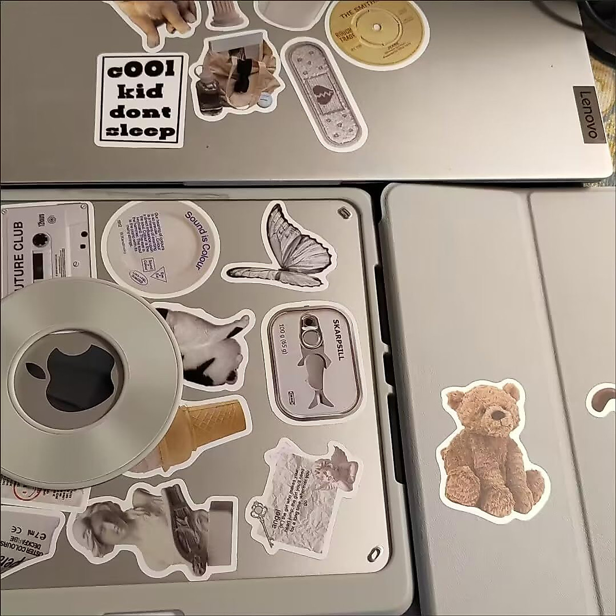 ZJSXINDI Stickers Aesthetic Waterproof Laptop Stickers Decals 57 Pcs for Water Bottle Laptop Computer Skateboard Bumper,Aesthetic Vsco Vinyl Stickers for Kids Teens Girls (Khaki)