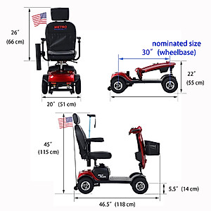 Xmatch 4-Wheel Metro Mobility Scooter Battery Powered with Front Basket Compact Foldable Seat (Red, WB30" Wind Guard & Suspension)