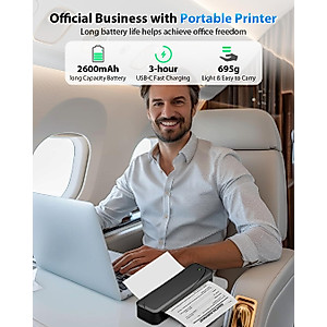Memoking Portable Printer for Travel, Bluetooth Thermal Printer Support 8.5" X 11" US Letter & A4 Size Thermal Paper, Inkless Printer Compatible with iOS, Android & Laptop for Office, Home, School